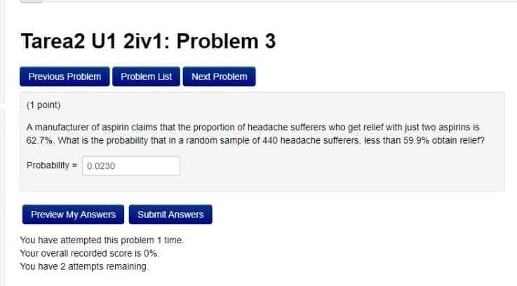 Solved Tarea2 U1 2iv1: Problem 3 Previous Probler Problem | Chegg.com