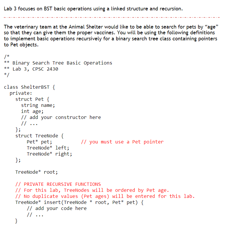 Solved Lab 3 focuses on BST basic operations using a linked | Chegg.com
