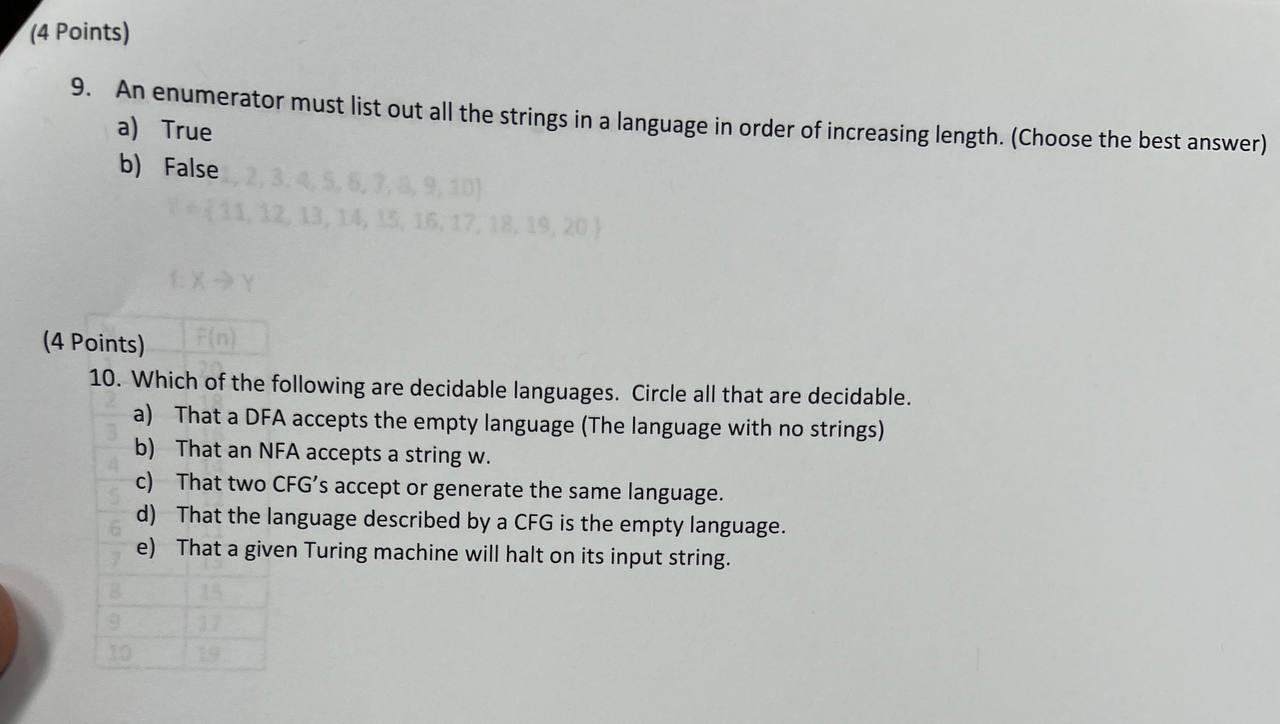 Solved 9. An enumerator must list out all the strings in a | Chegg.com