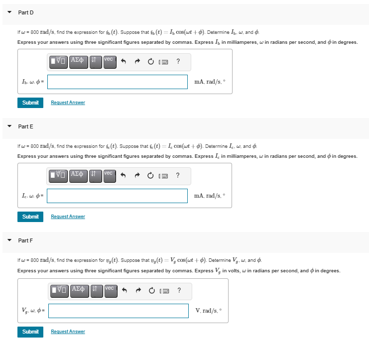 If ω=800rad/s, find the expression for ib(t). Suppose | Chegg.com