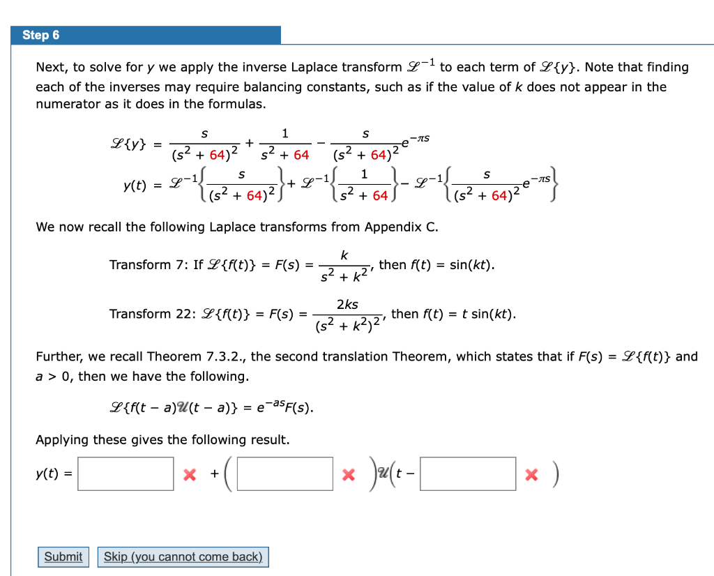 Solved Step 6 Next, to solve for y we apply the inverse | Chegg.com
