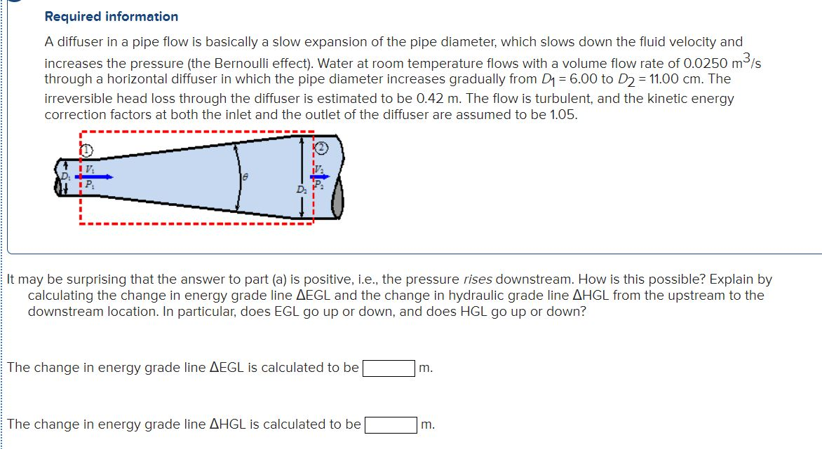 Solved Required information A diffuser in a pipe flow is | Chegg.com