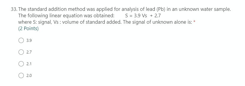Solved 33. The standard addition method was applied for | Chegg.com