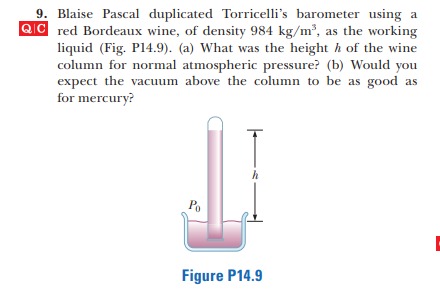 9. Blaise Pascal duplicated Torricelli's barometer | Chegg.com