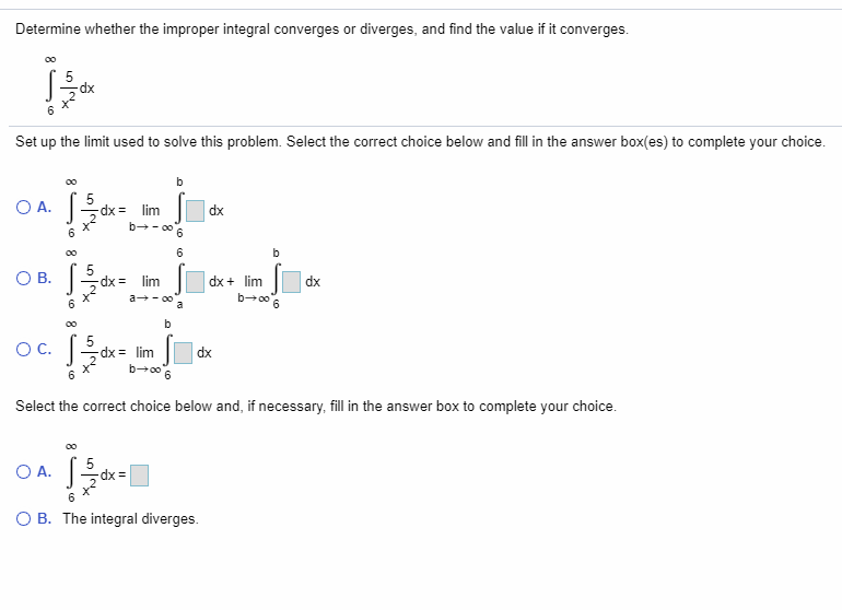 Solved Determine whether the improper integral converges or | Chegg.com