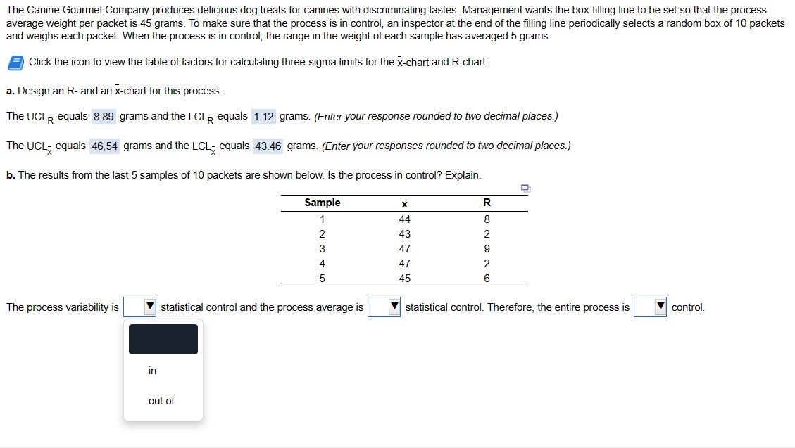 Solved The process variability isOUT OF or INstatistical | Chegg.com