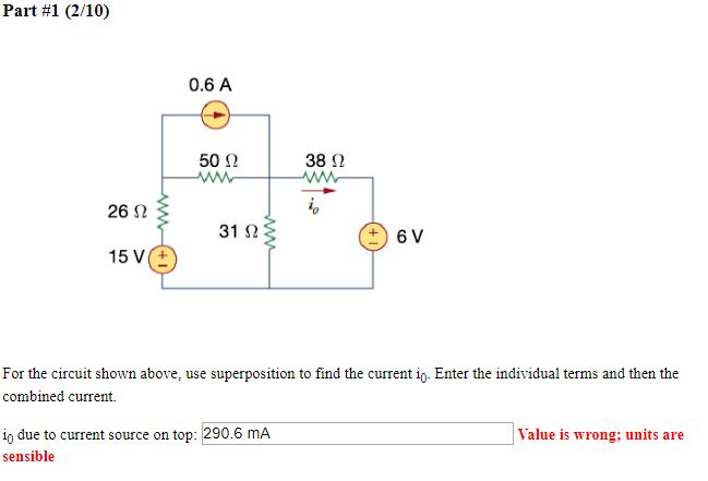 Solved Part #1 (2/10) 0.6 A 50 22 38 12 w 26 150 31 1 } 6V | Chegg.com