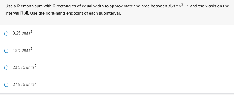 Solved Use a Riemann sum with 6 rectangles of equal width to | Chegg.com