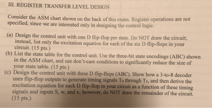 Solved III. REGISTER TRANSFER LEVEL DESIGN Consider the ASM | Chegg.com