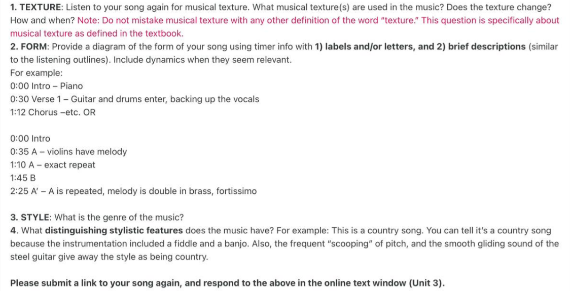 1. TEXTURE: Listen to your song again for musical | Chegg.com