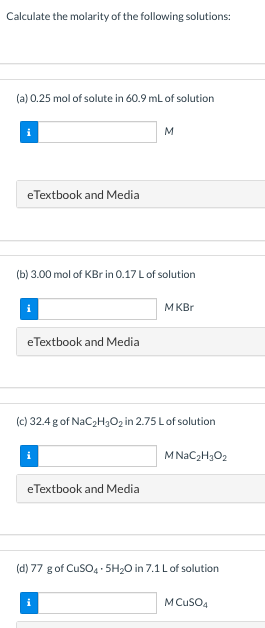 Calculate the molarity of ﻿the following | Chegg.com