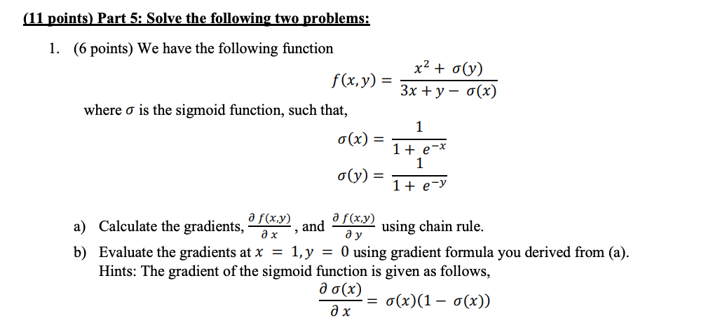 Solved (11 points) Part 5: Solve the following two problems: | Chegg.com