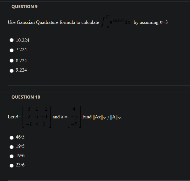Solved QUESTION 9 Use Gaussian Quadrature formula to | Chegg.com