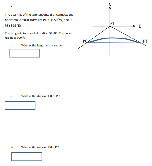 Solved The bearings of the two tangents that connects the | Chegg.com