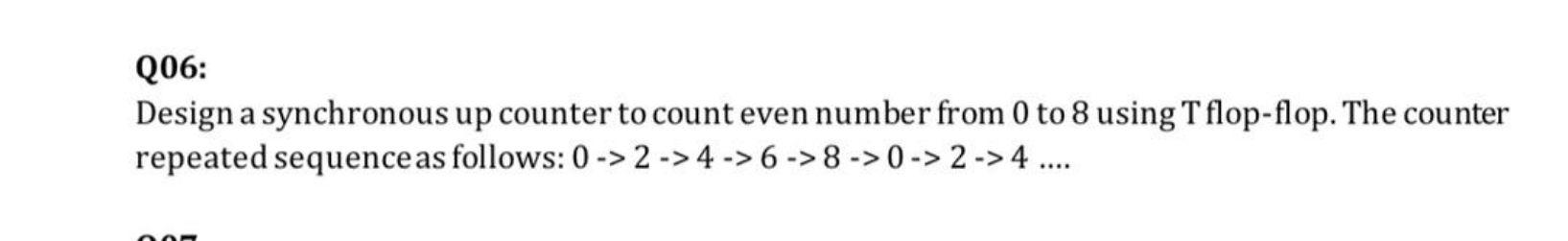 Solved Q06: Design a synchronous up counter to count even | Chegg.com