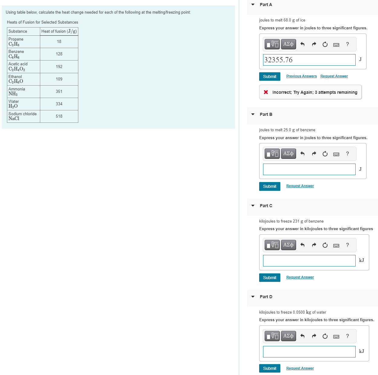 Solved Using table below, calculate the heat change needed | Chegg.com