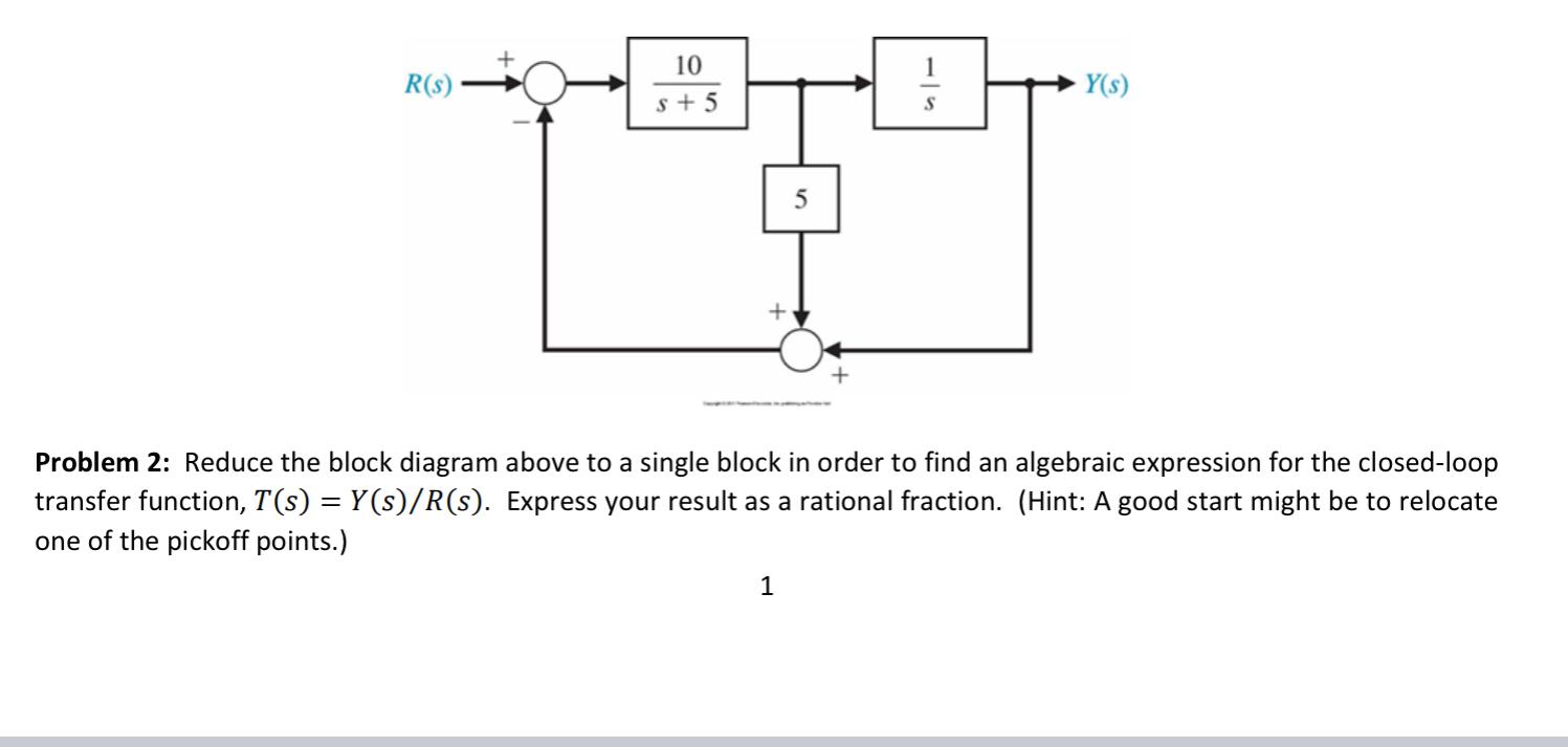 Problem 2: Reduce the block diagram above to a single | Chegg.com