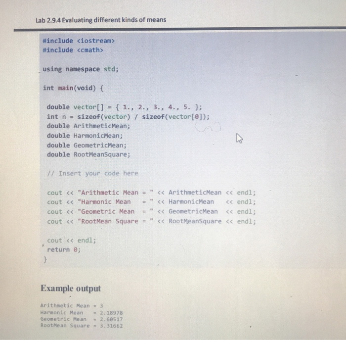 Solved Lab 2.9.4 Evaluating different kinds of means | Chegg.com
