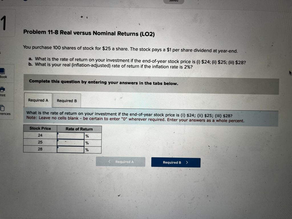 Solved Problem 11-8 ﻿Real versus Nominal Returns (LO2)You | Chegg.com