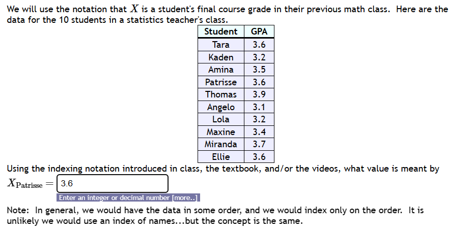 Solved We will use the notation that x ﻿is a student's final | Chegg.com