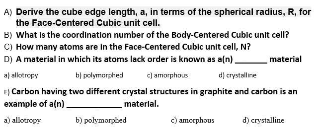 Solved A) Derive the cube edge length, a, in terms of the | Chegg.com
