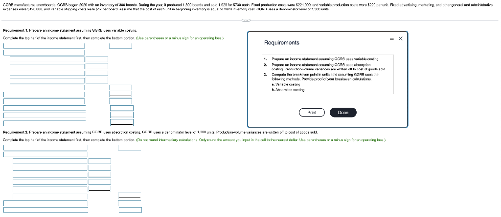 Requirement 1. Prepere an inome statement assuming | Chegg.com
