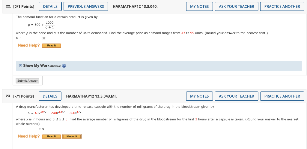 Solved 22. [0/1 Points] DETAILS PREVIOUS ANSWERS HARMATHAP12 | Chegg.com