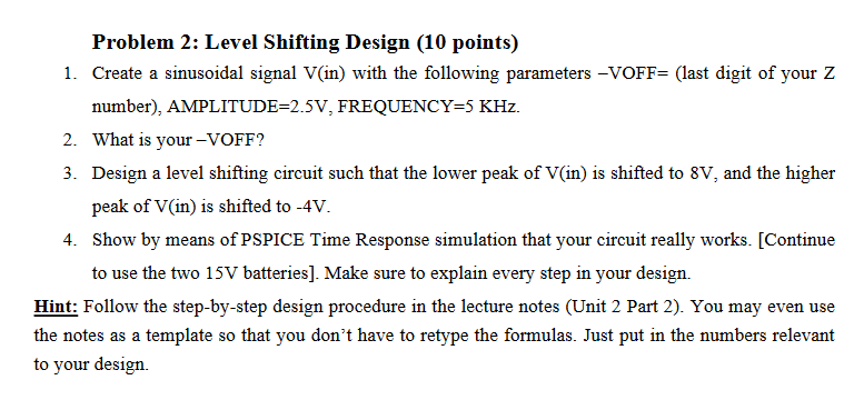 Solved Problem 2: Level Shifting Design (10 points) 1. | Chegg.com