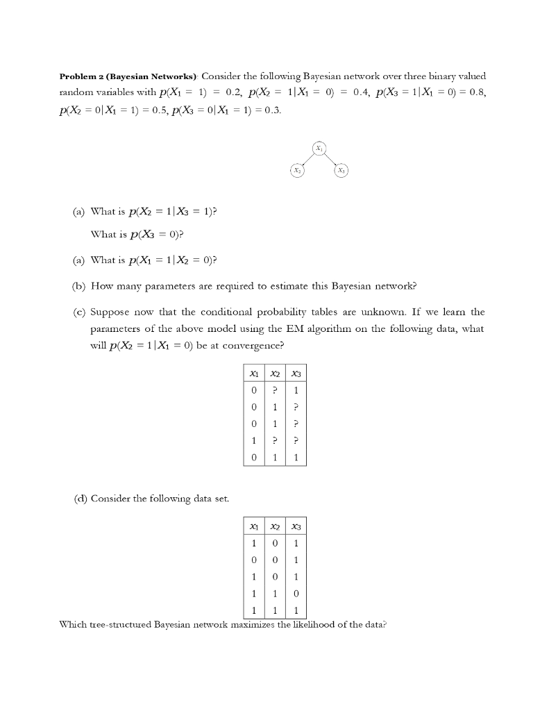 Problem 2 (Bayesian Networks). Consider the following | Chegg.com