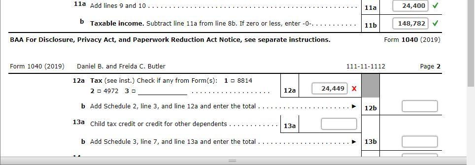 Solved 11a Add lines 9 and 10 11a 24,400 b Taxable income. | Chegg.com