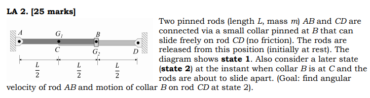 Solved B LA 2. [25 marks] Two pinned rods (length L, mass m) | Chegg.com