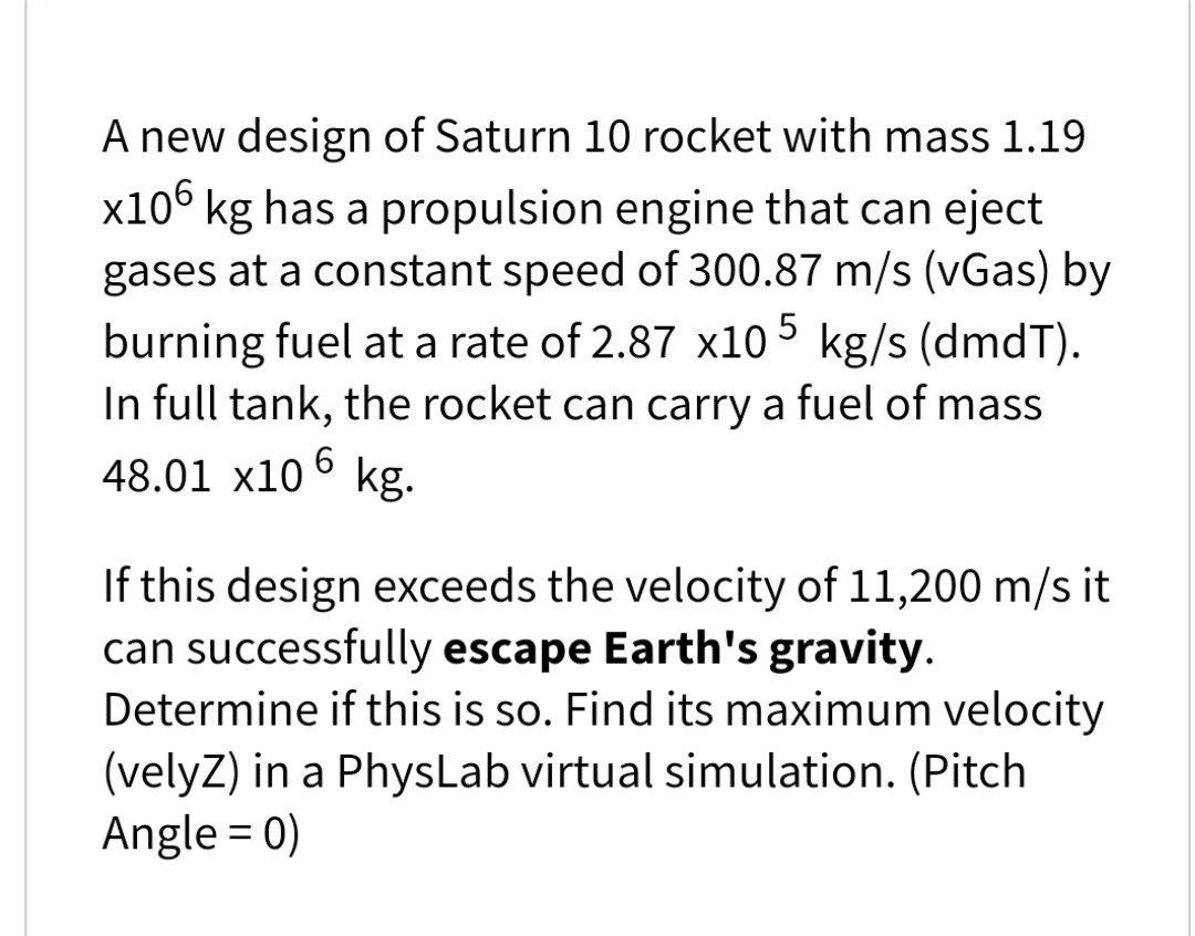 Solved A new design of Saturn 10 rocket with mass 1.19 x106 | Chegg.com