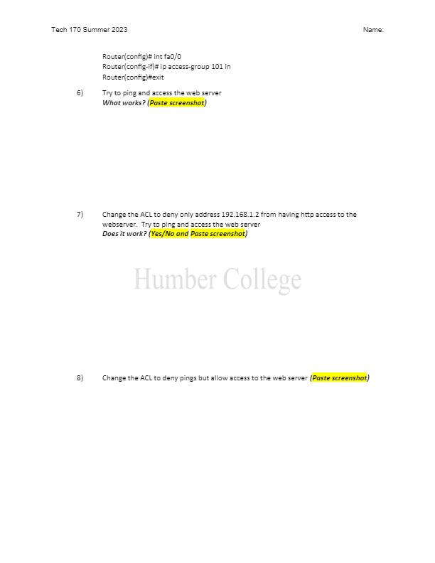 Solved Lab 10 - ACL Instructions: 1) Fill in your name 2) | Chegg.com