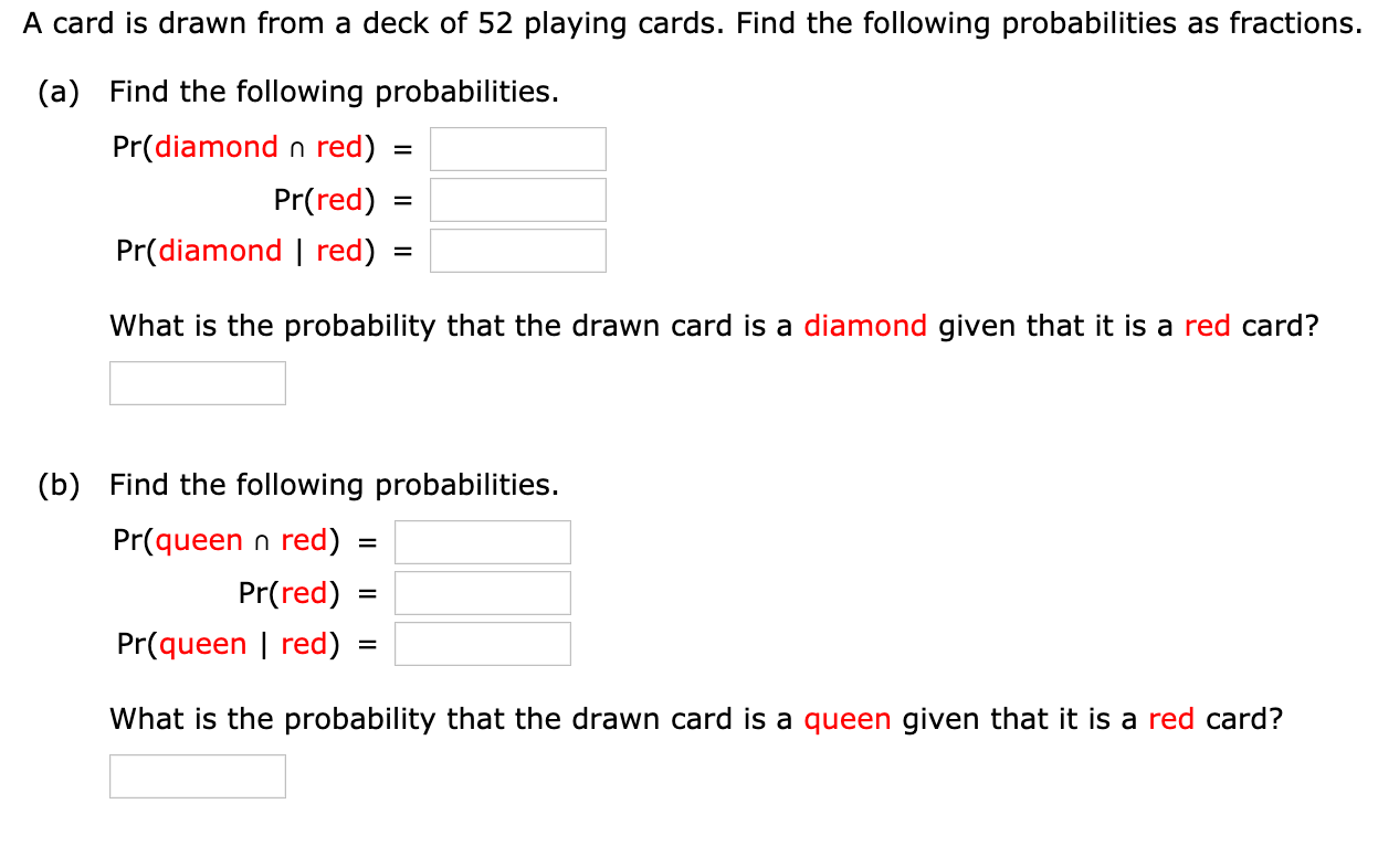 Solved A card is drawn from a deck of 52 playing cards. Find | Chegg.com