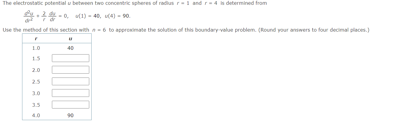 Solved The electrostatic potential u between two concentric | Chegg.com