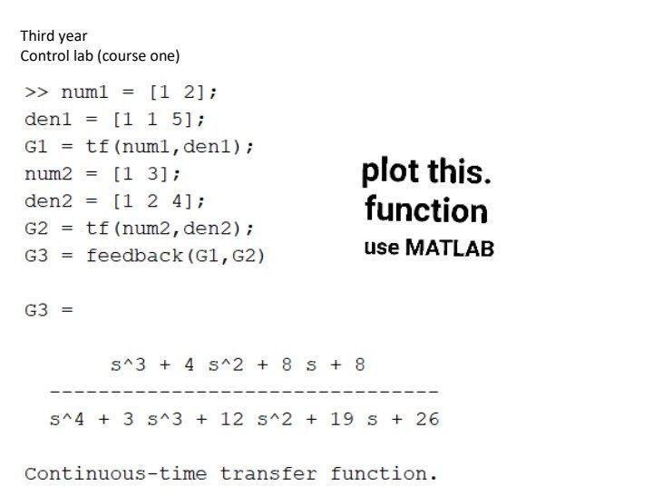 Solved Third year Control lab (course one) = = >> num1 [1 | Chegg.com