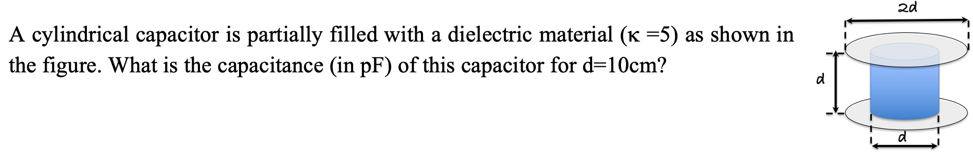 Solved ad A cylindrical capacitor is partially filled with a | Chegg.com