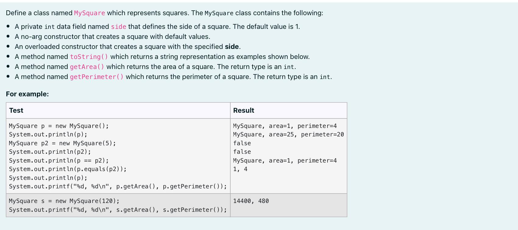 Solved Define a class named MySquare which represents | Chegg.com