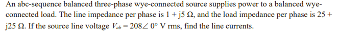 Solved An abc-sequence balanced three-phase wye-connected | Chegg.com