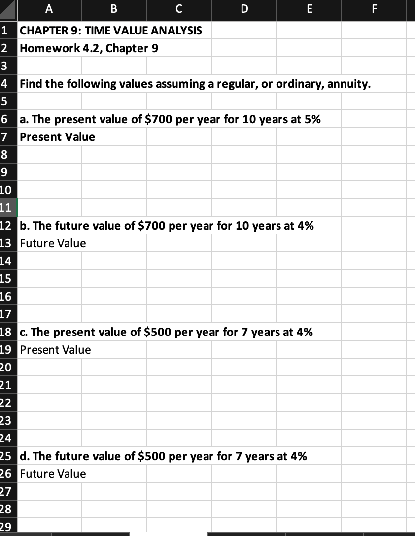 Solved A B C D E F 1 CHAPTER 9: TIME VALUE ANALYSIS 2 | Chegg.com