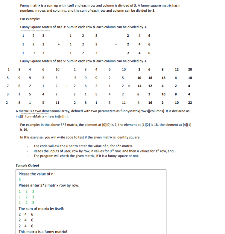 Solved Funny matrix is a sum up with itself and each row and | Chegg.com
