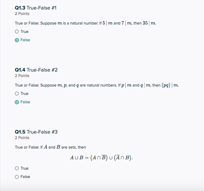 Solved Q1.3 True-False #1 2 Points True or False: Suppose m | Chegg.com