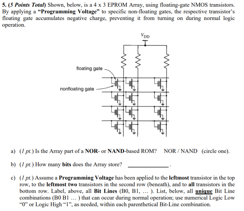 5. (5 Points Total) Shown, below, is a 4 x 3 EPROM | Chegg.com
