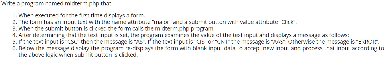 Solved Write a program named midterm.php that: 1. When | Chegg.com