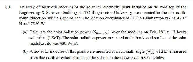 QI. An array of solar cell modules of the solar PV | Chegg.com