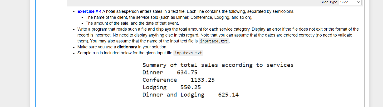 Solved Slide Type Slide Exercise # 4 A hotel salesperson | Chegg.com