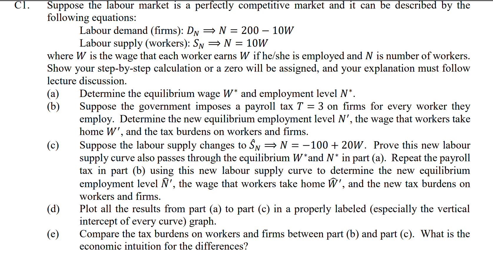 Solved C1. Supp Suppose the labour market is a perfectly | Chegg.com