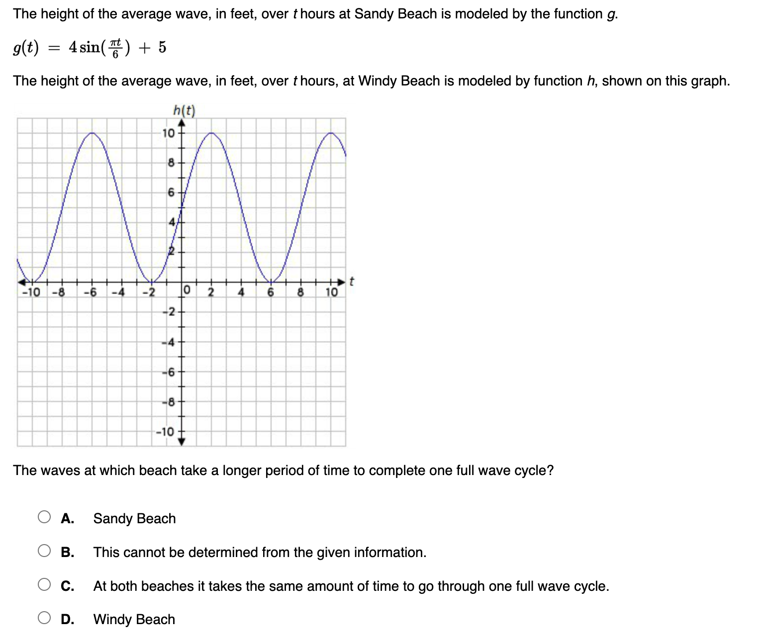 Solved g(t)=4sin(6πt)+5 The height of the average wave, in | Chegg.com
