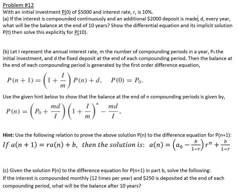 Problem #12 With an initial investment Plo) of $5000 | Chegg.com
