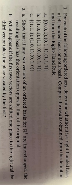 Solved For each of the following ordered sets, determine | Chegg.com